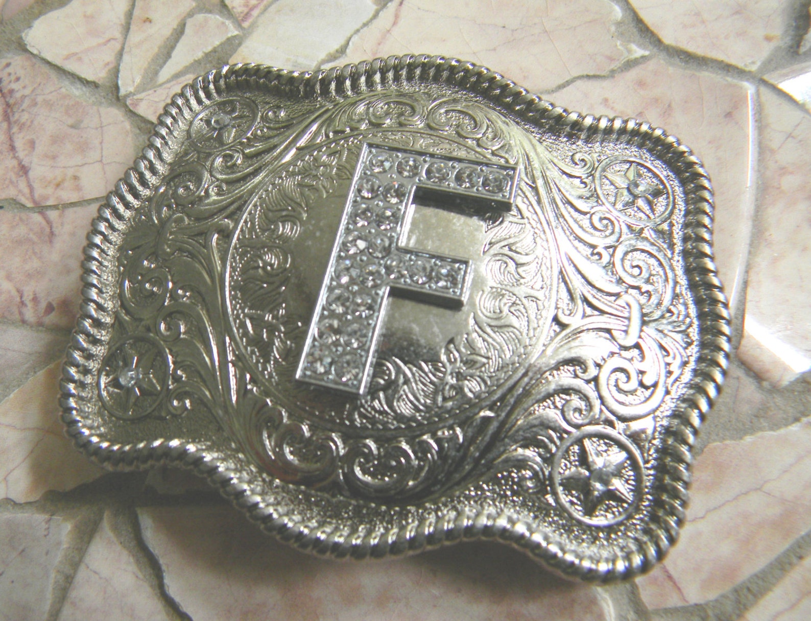 Monogram Letter F Personalized Silver Belt Buckle, Rhinestone Initial F ...