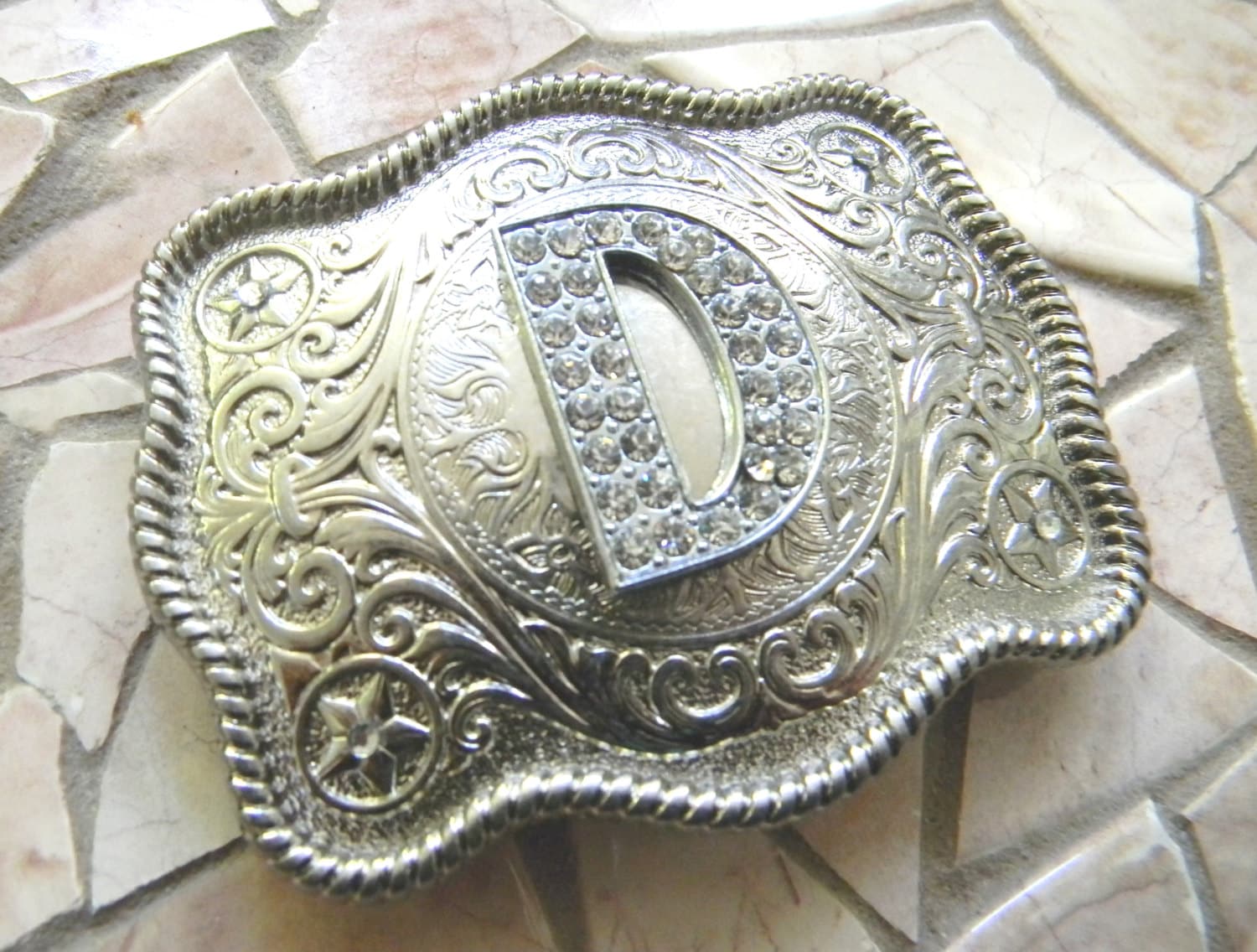 Monogram Letter D Personalized Silver Belt Buckle, Rhinestone Initial ...
