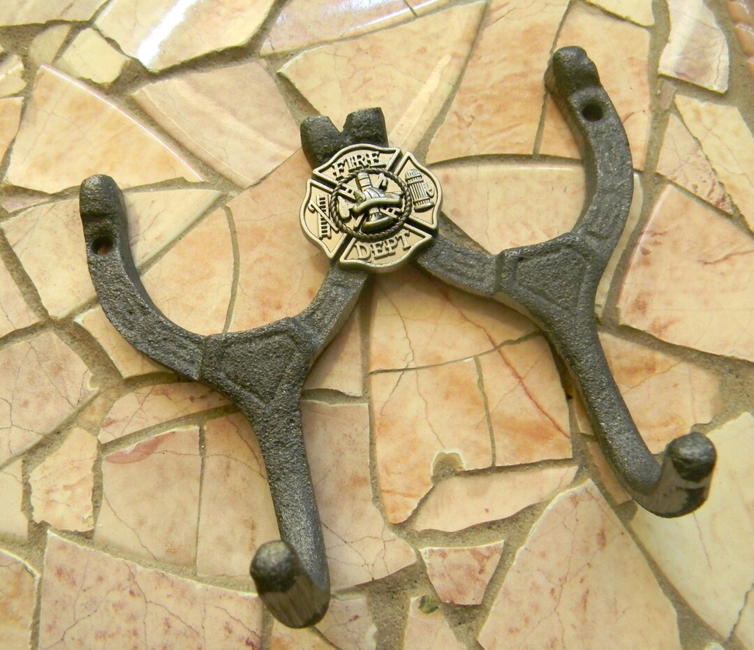 Cast Iron Firefighter Horseshoe Wall Hook: Rustic Farmhouse Decor - Etsy
