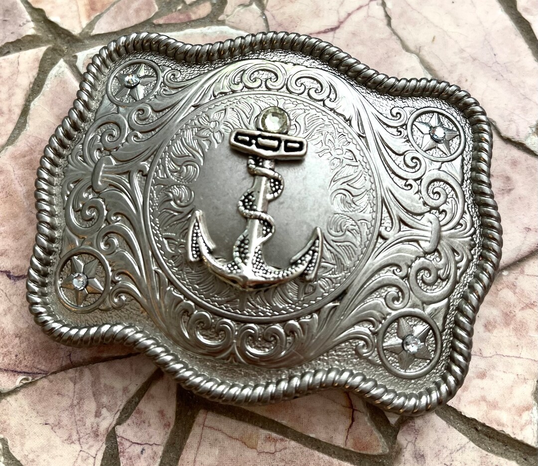 Anchor Belt Buckle, Silver Western Mens Womens Ships Anchor Buckle ...