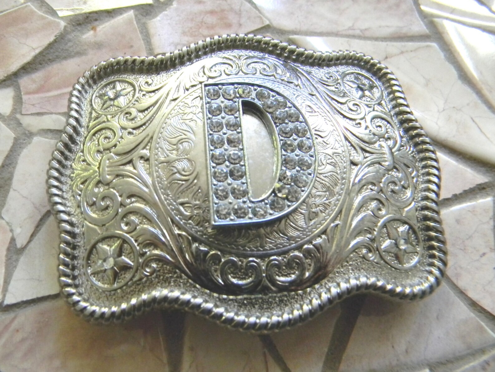 Monogram Letter D Personalized Silver Belt Buckle, Rhinestone Initial ...