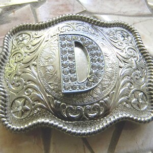 Monogram Letter D Personalized Silver Belt Buckle, Rhinestone Initial ...
