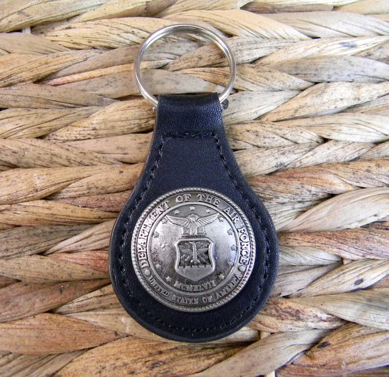 Air Force Keychain, USAF Black Leather Key Fob, Key Ring, Military Gift ...