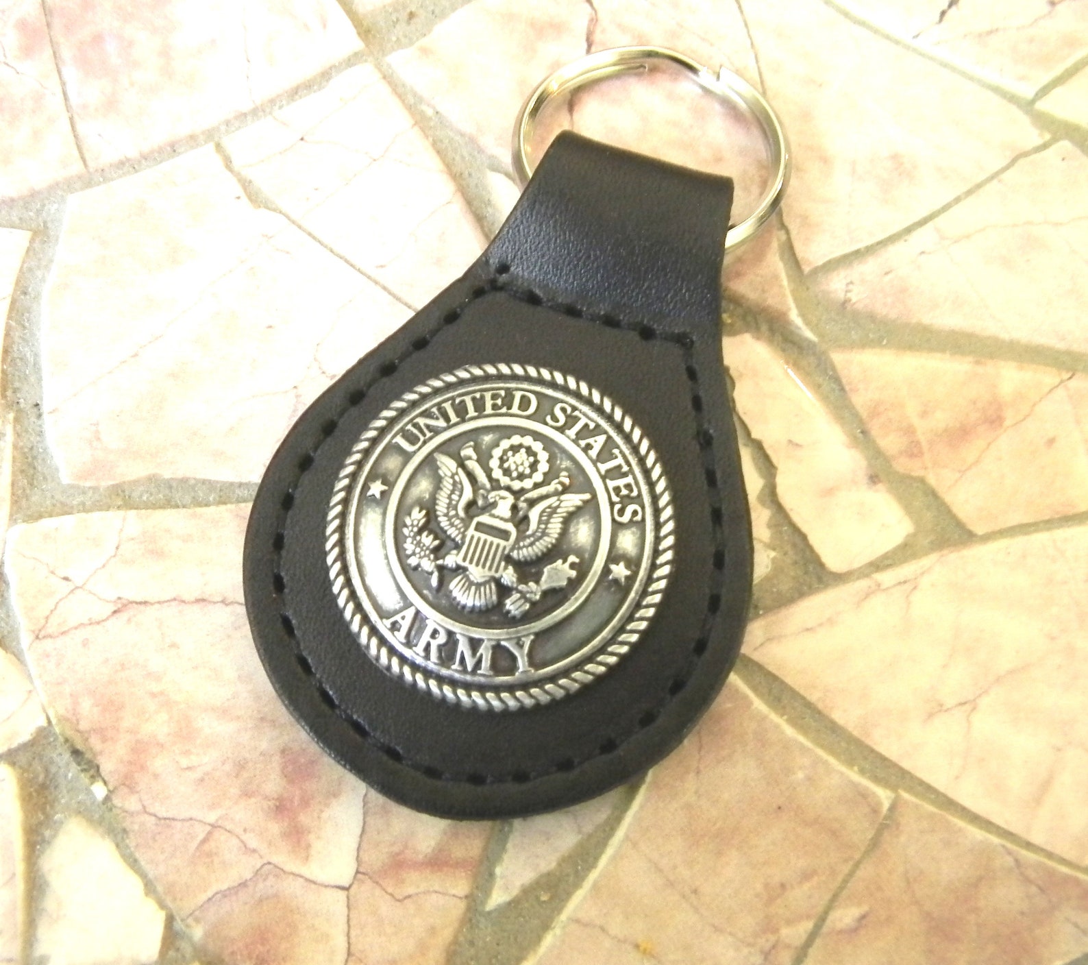 Army Concho Keychain, Black Leather Army Key Fob, Key Ring, Army Gifts ...