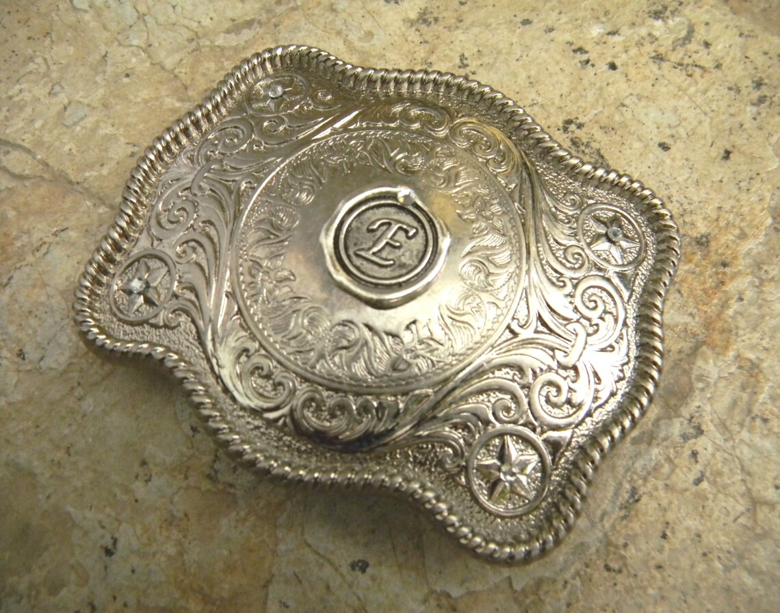 Monogram Letter E Personalized Silver Belt Buckle, Western Belt Buckle ...