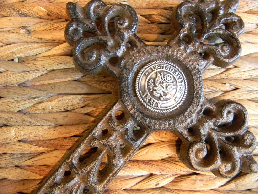 US Army Cross, Christian Metal Cross, Cast Iron Wall Art, Catholic ...