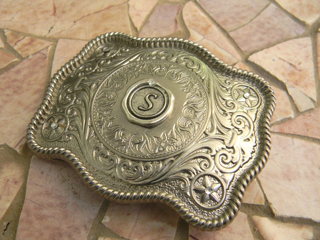 Monogram Letter S Personalized Silver Belt Buckle, Western Metal Belt ...