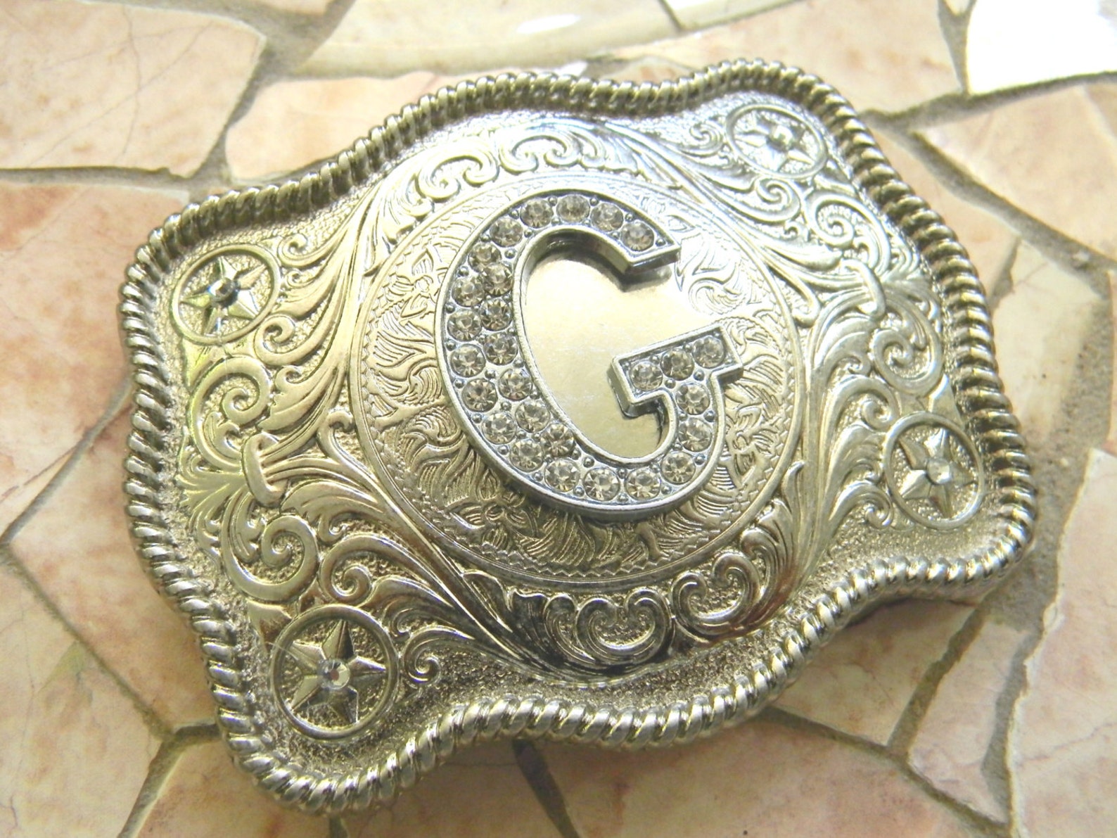 Letter G Personalized Monogram Silver Belt Buckle Rhinestone - Etsy