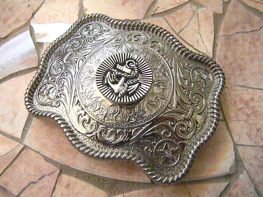 Anchor Belt Buckle, Silver Western Mens Womens Ships Anchor Buckle ...
