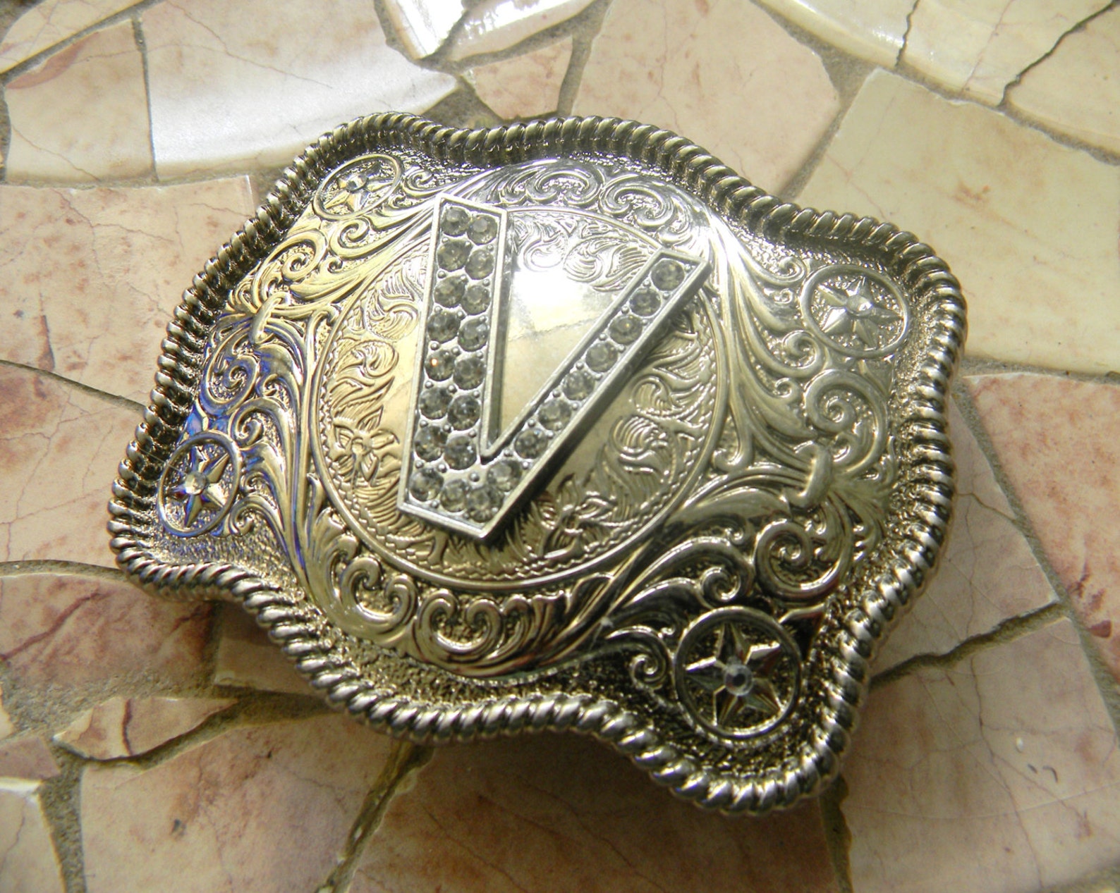 Monogram Letter V Personalized Silver Belt Buckle, Rhinestone Initial V ...