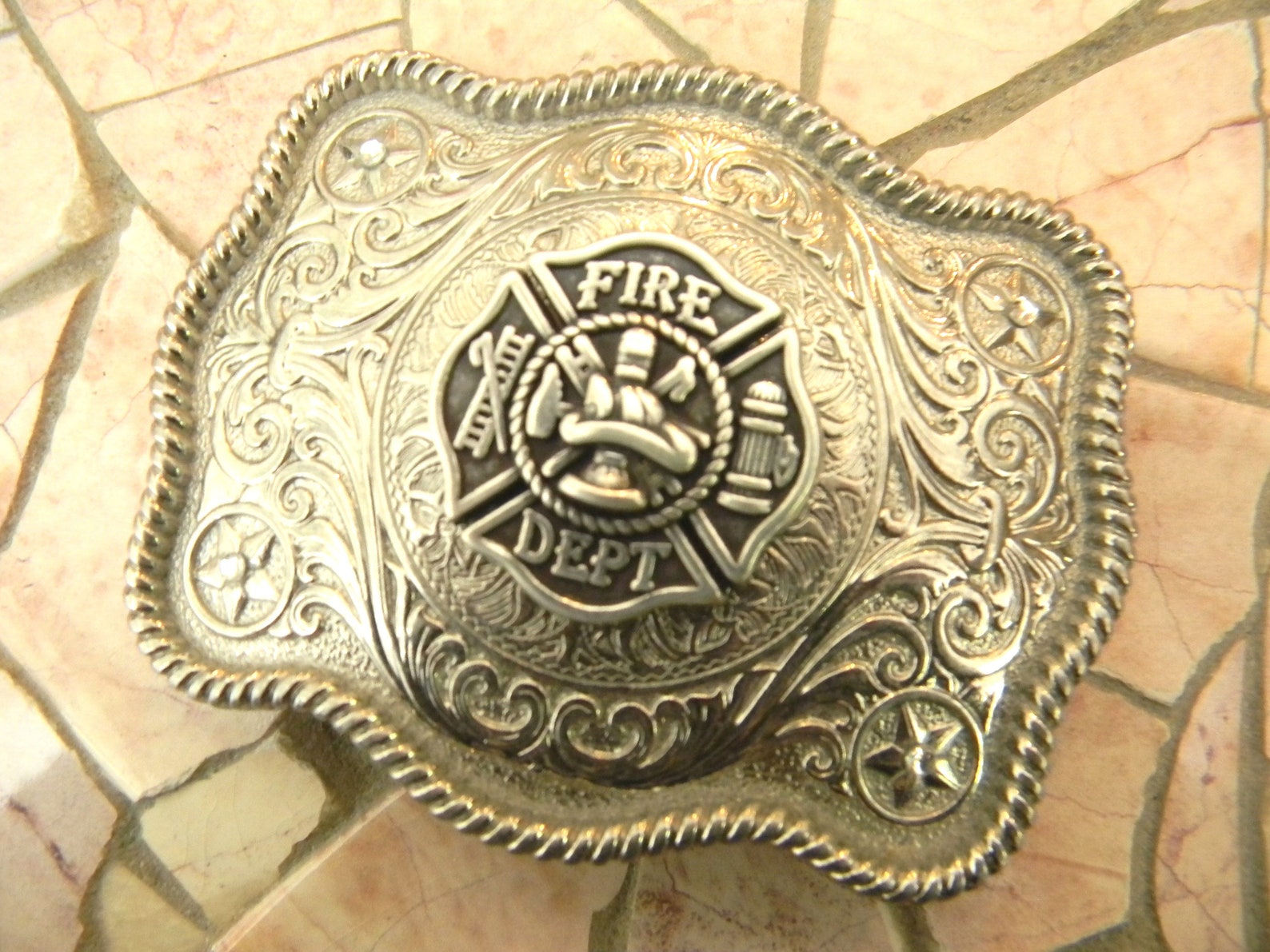 Firefighter Gift Silver Belt Buckle, Western Womens Mens Engraved ...