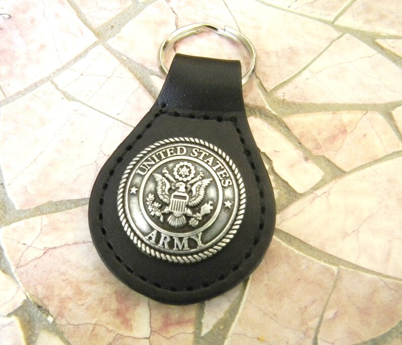 Army Concho Keychain, Black Leather Army Key Fob, Key Ring, Army Gifts ...