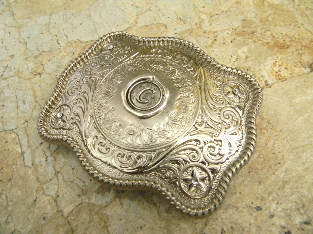 Monogram Letter C Wax Seal Silver Belt Buckle, Western Groomsmen Gift ...