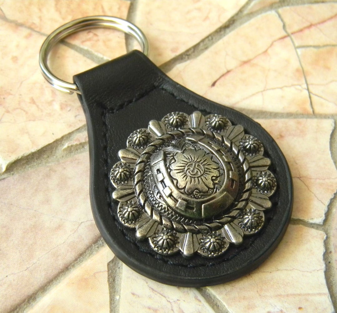 Lucky Charm Key Chain, Black Leather Key Fob, Key Ring, Keychain ...