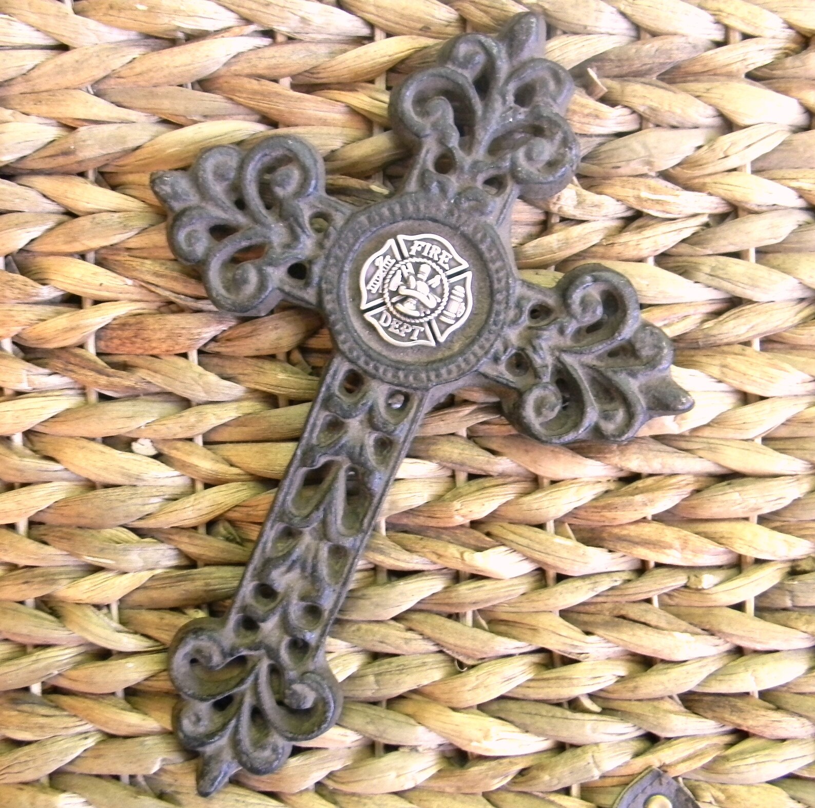 Firefighter Christian Metal Cross Wall Art, Cast Iron Catholic ...