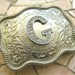 Letter G Personalized Monogram Silver Belt Buckle, Rhinestone Initial G ...