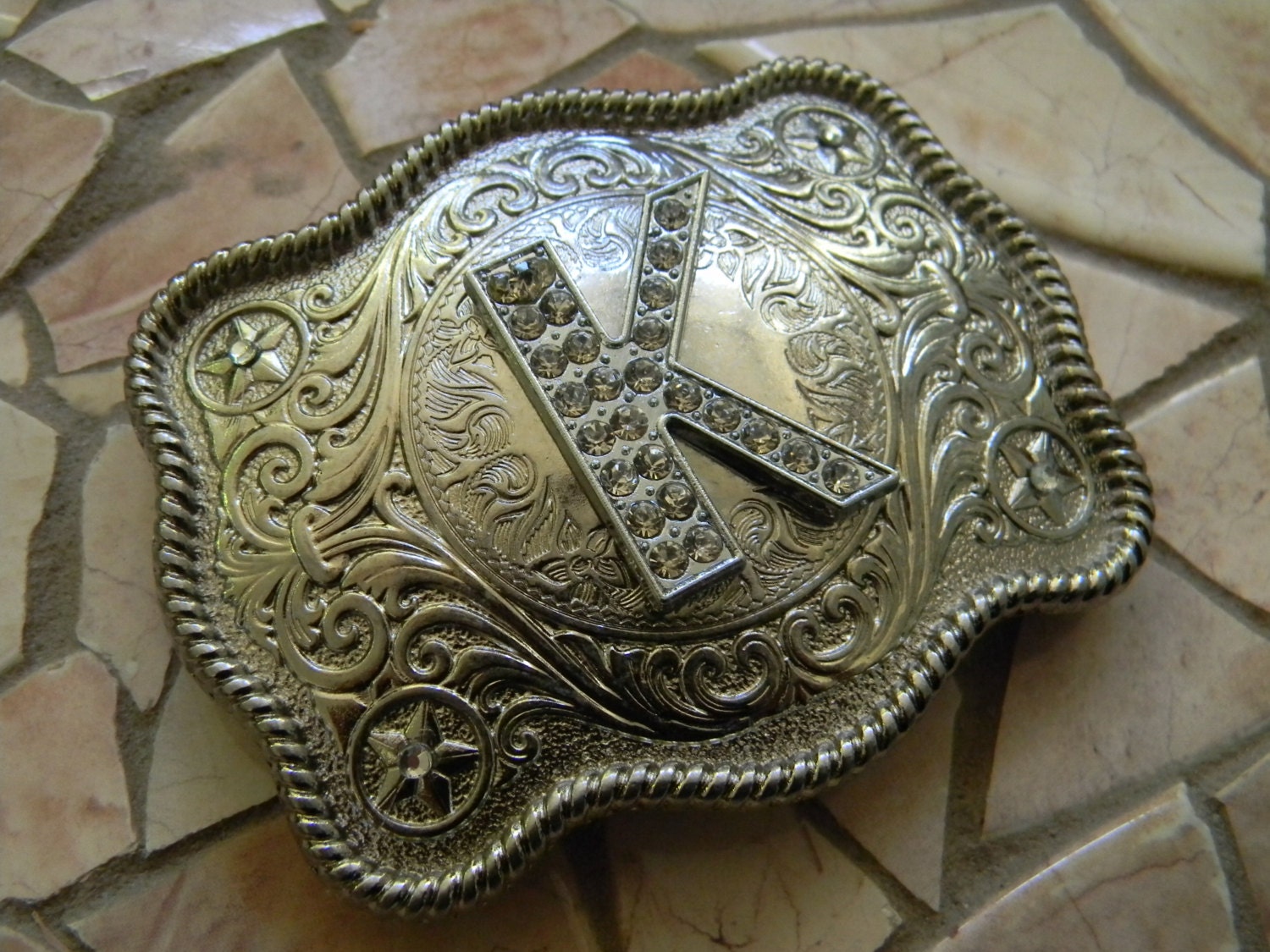Letter K Personalized Silver Initial Monogram Belt Buckle, Rhinestone K ...