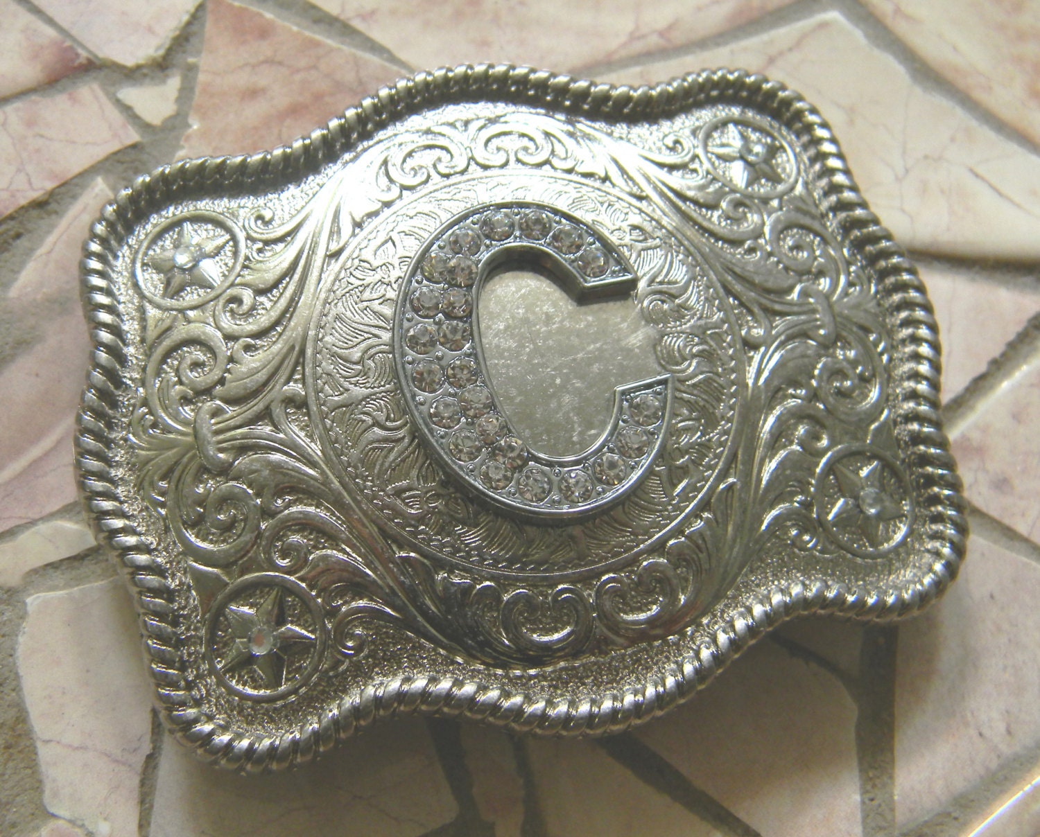 Monogram Letter C Personalized Silver Belt Buckle Rhinestone | Etsy