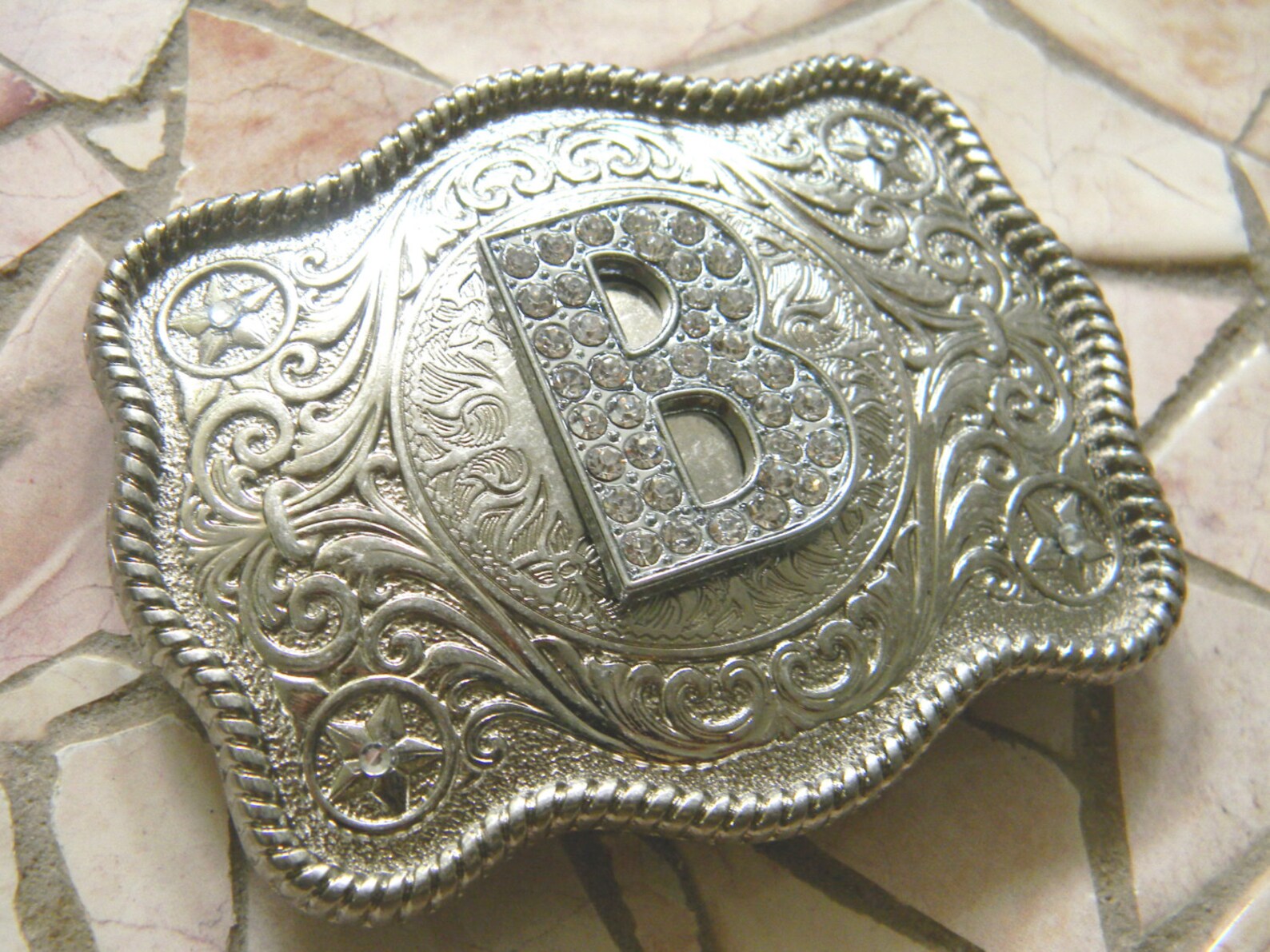 Monogram Letter B Personalized Silver Belt Buckle Rhinestone | Etsy