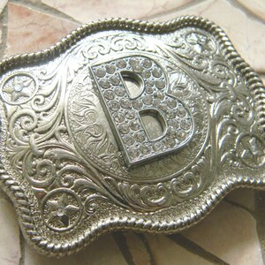 Monogram Letter B Personalized Silver Belt Buckle, Rhinestone Initial B ...