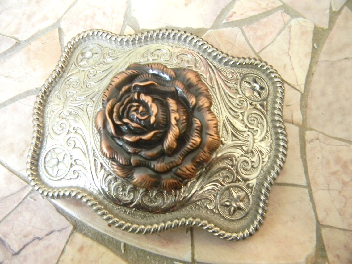 Copper Rose Western Belt Buckle, Flower Petal Nature Gift, Unique Metal ...