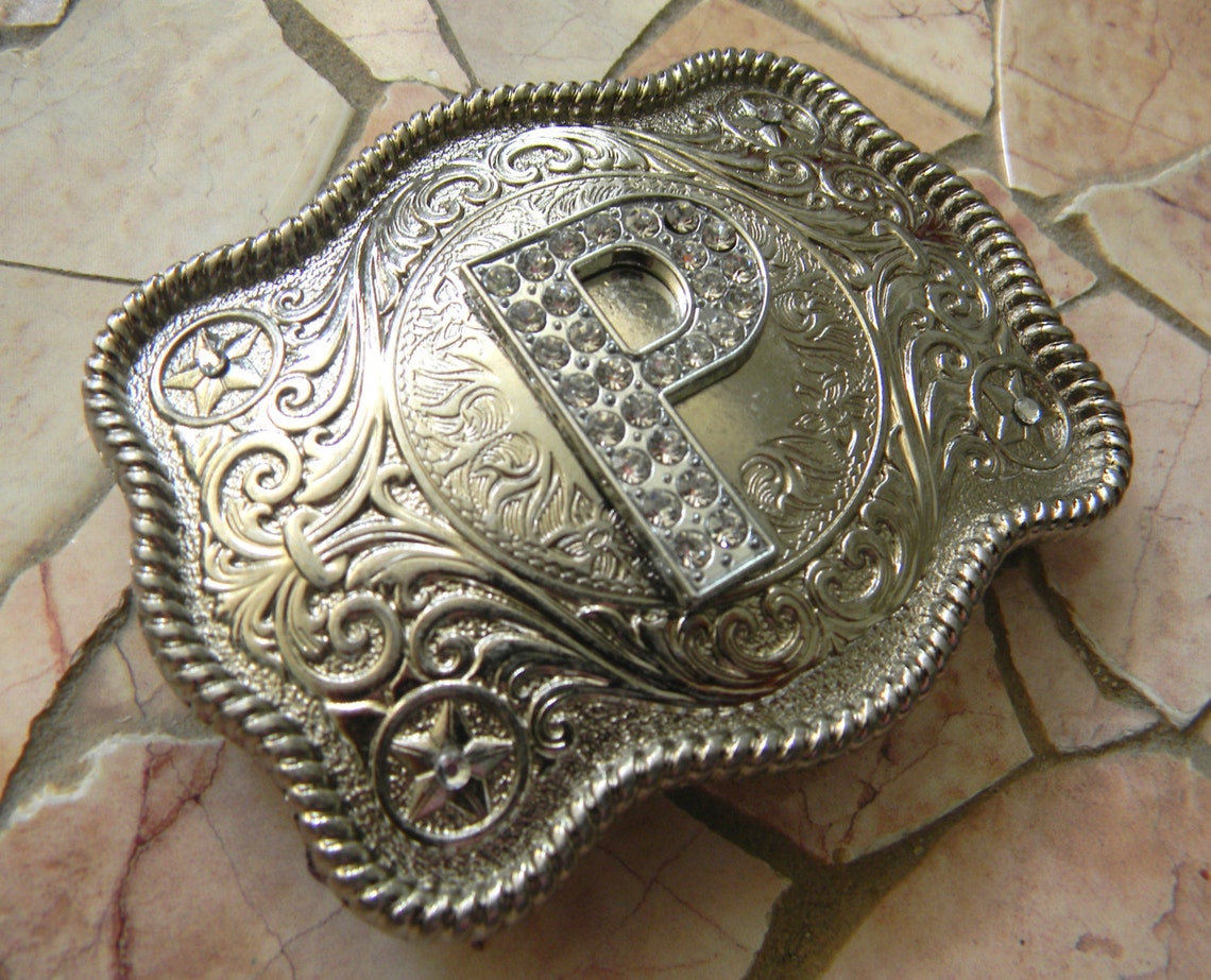 Letter P Personalized Belt Buckle, Rhinestone Initial, Silver Monogram ...