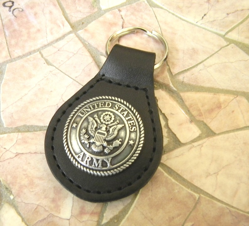 Army Concho Keychain, Black Leather Army Key Fob, Key Ring, Army Gifts ...