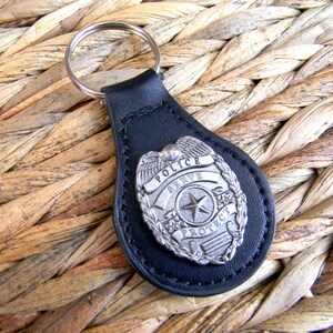 Police Keychain, Police Officer Black Leather Key Fob, Key Ring, Key ...