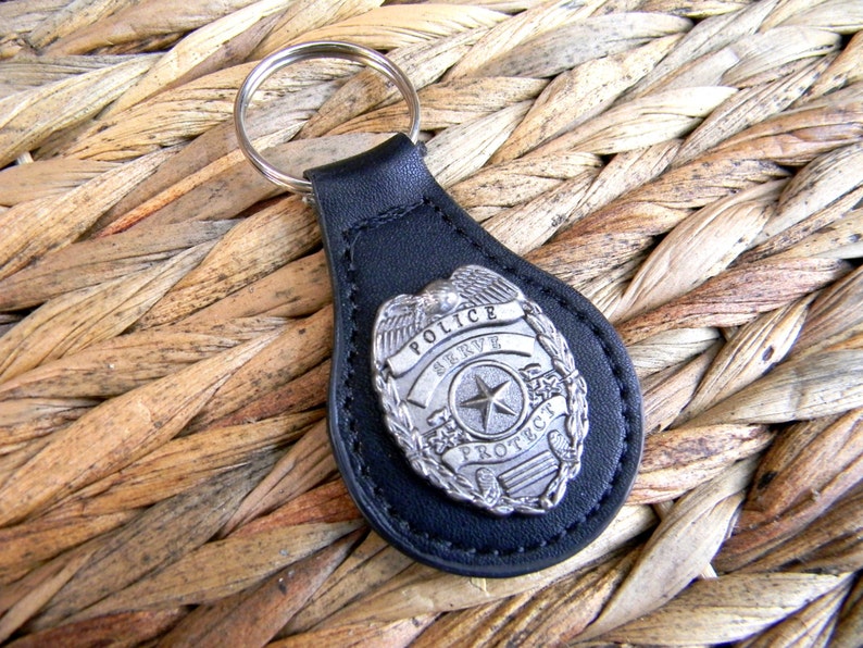 Police Keychain, Police Officer Black Leather Key Fob, Key Ring, Key ...