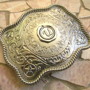Monogram Silver Belt Buckle, Letter U Western Belt Buckle, Wax Seal ...