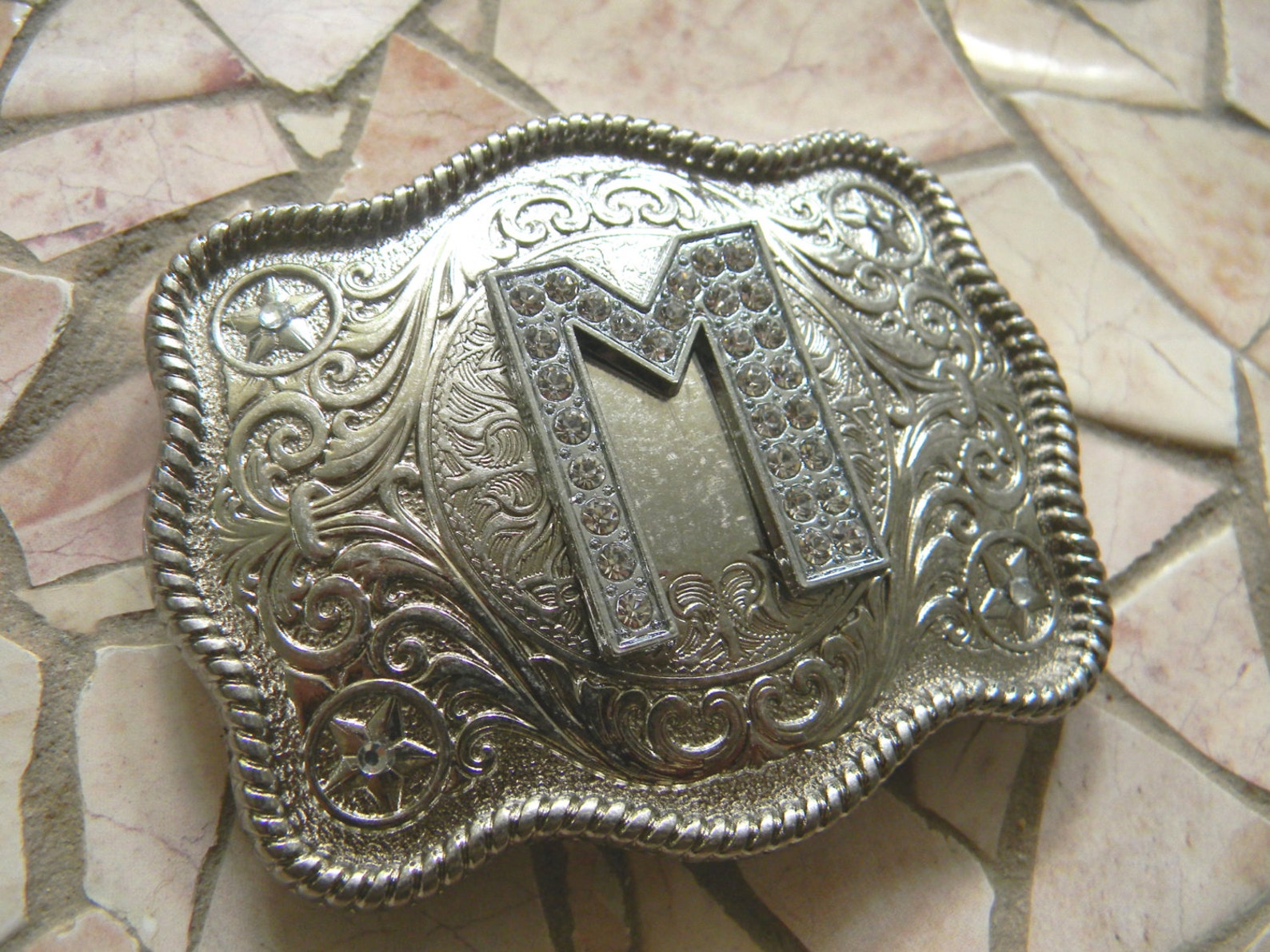 Monogram Letter M Personalized Silver Belt Buckle Rhinestone - Etsy