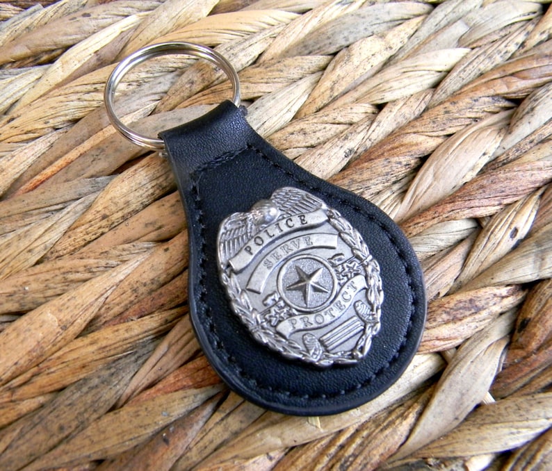 Police Keychain Police Officer Black Leather Key Fob Key - Etsy