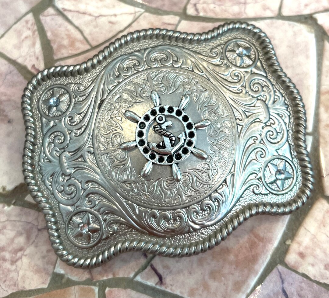 Anchor Belt Buckle, Silver Western Mens Womens Ships Wheel Buckle ...