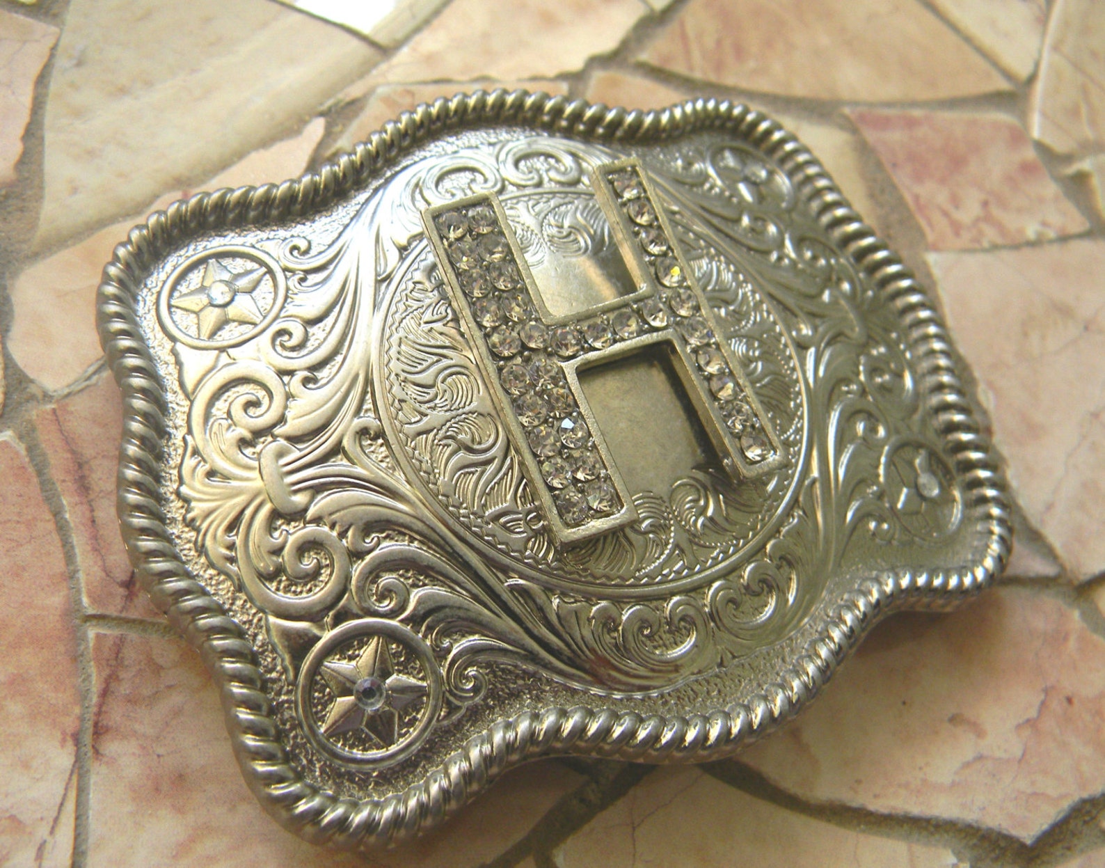 Monogram Letter H Personalized Silver Belt Buckle Rhinestone | Etsy