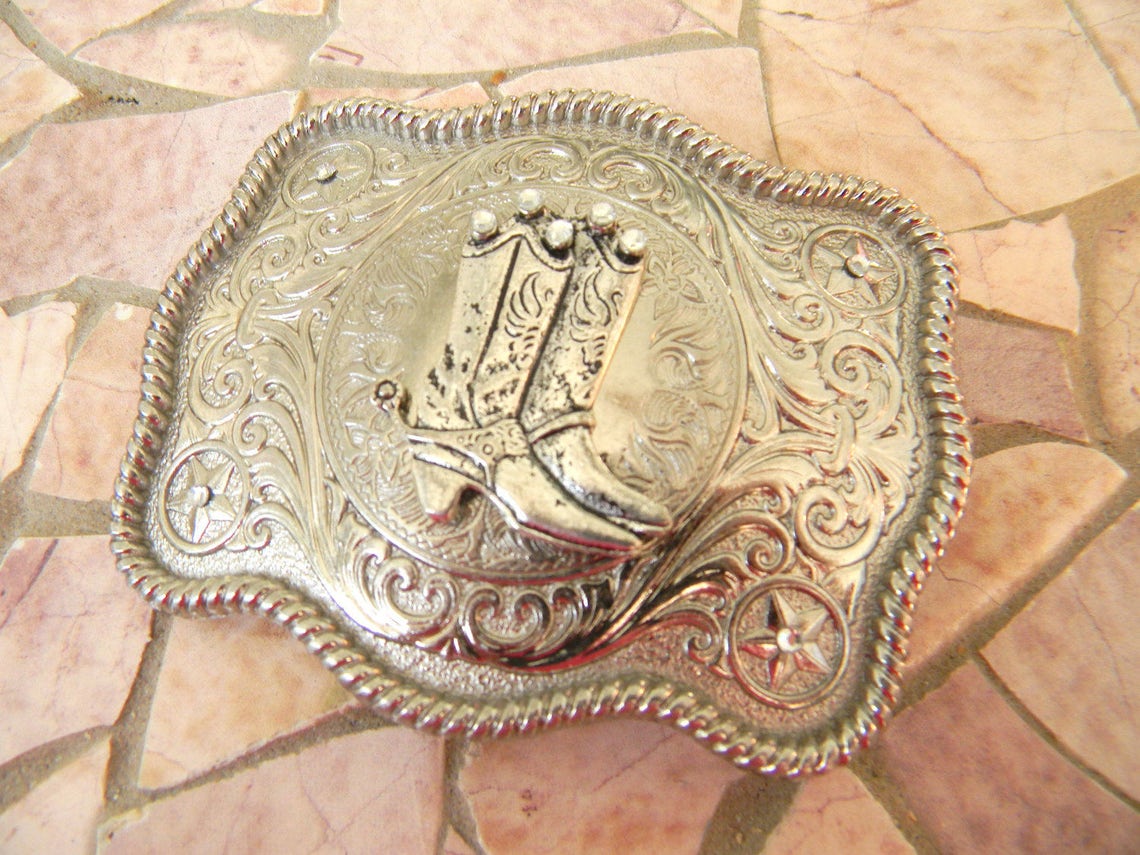 Cowboy Boots Belt Buckle Silver Country Western Rodeo Gift | Etsy