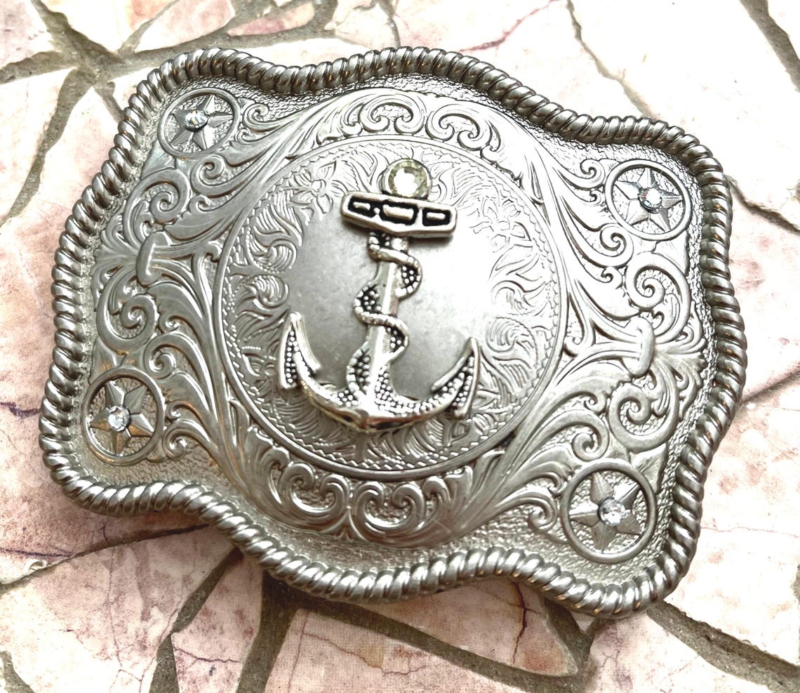 Anchor Belt Buckle, Silver Western Mens Womens Ships Anchor Buckle ...