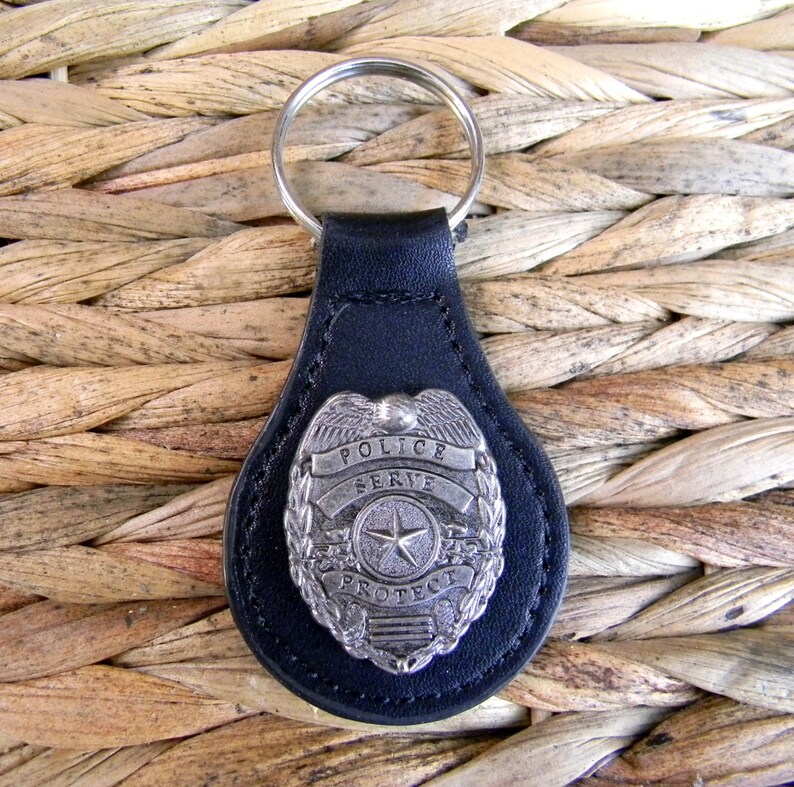 Police Keychain, Police Officer Black Leather Key Fob, Key Ring, Key ...