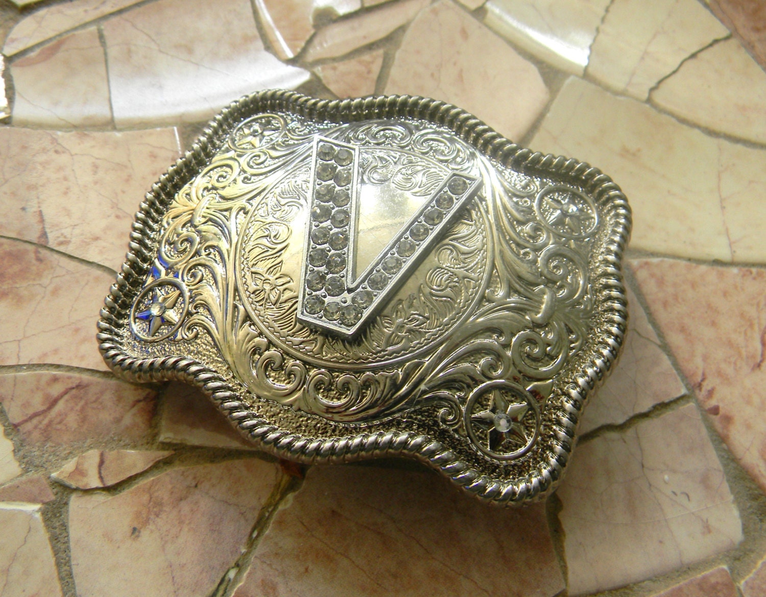 Monogram Letter V Personalized Silver Belt Buckle Rhinestone | Etsy