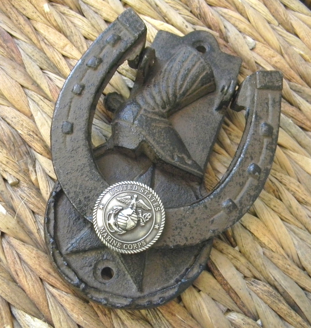 US Marine Corps Doorknocker, Cast Iron, USMC Lucky Star Horseshoe ...