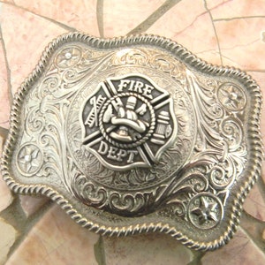 Firefighter Gift Silver Belt Buckle, Western Womens Mens Engraved ...