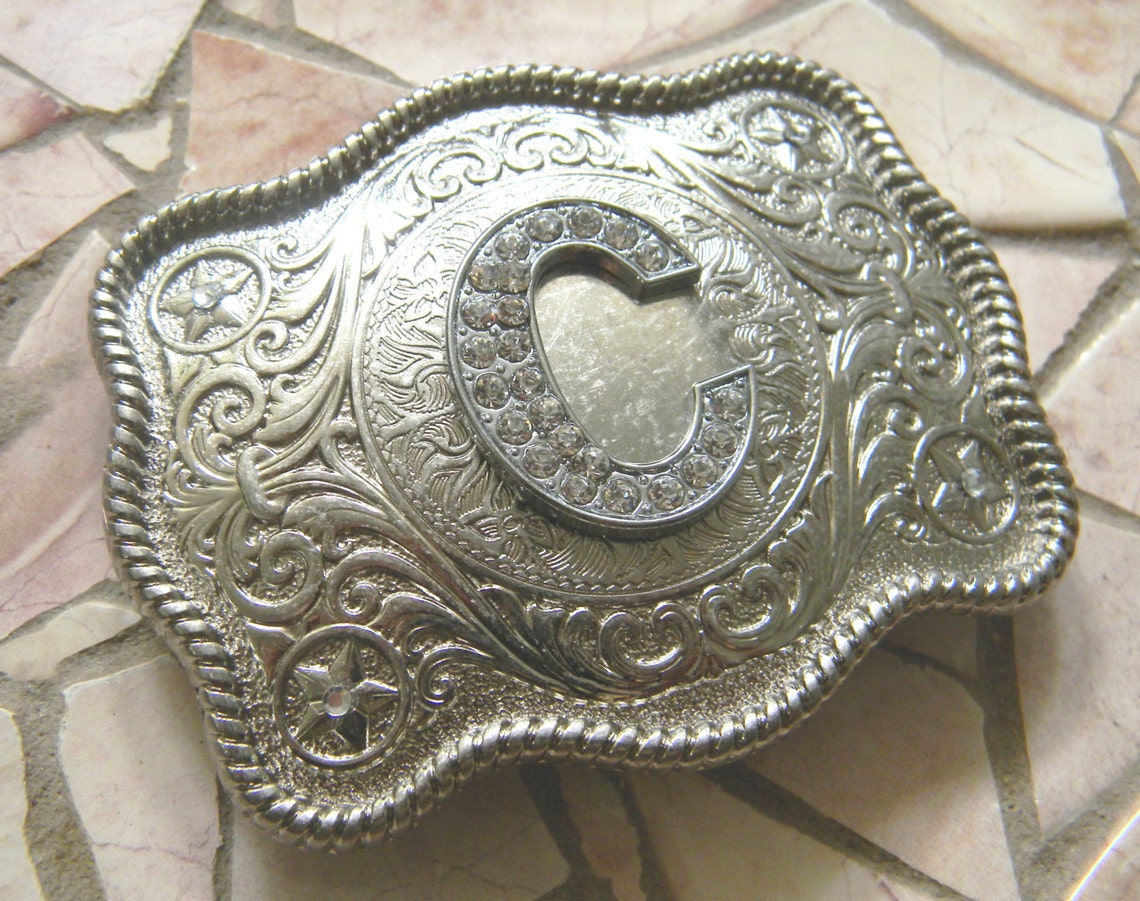 Monogram Letter C Personalized Silver Belt Buckle Rhinestone | Etsy