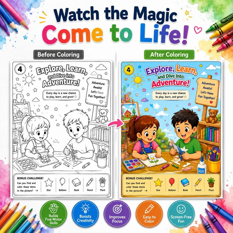 Kids Coloring Book Printable PDF | 51 Coloring Pages for Kids Ages 4-8 ...