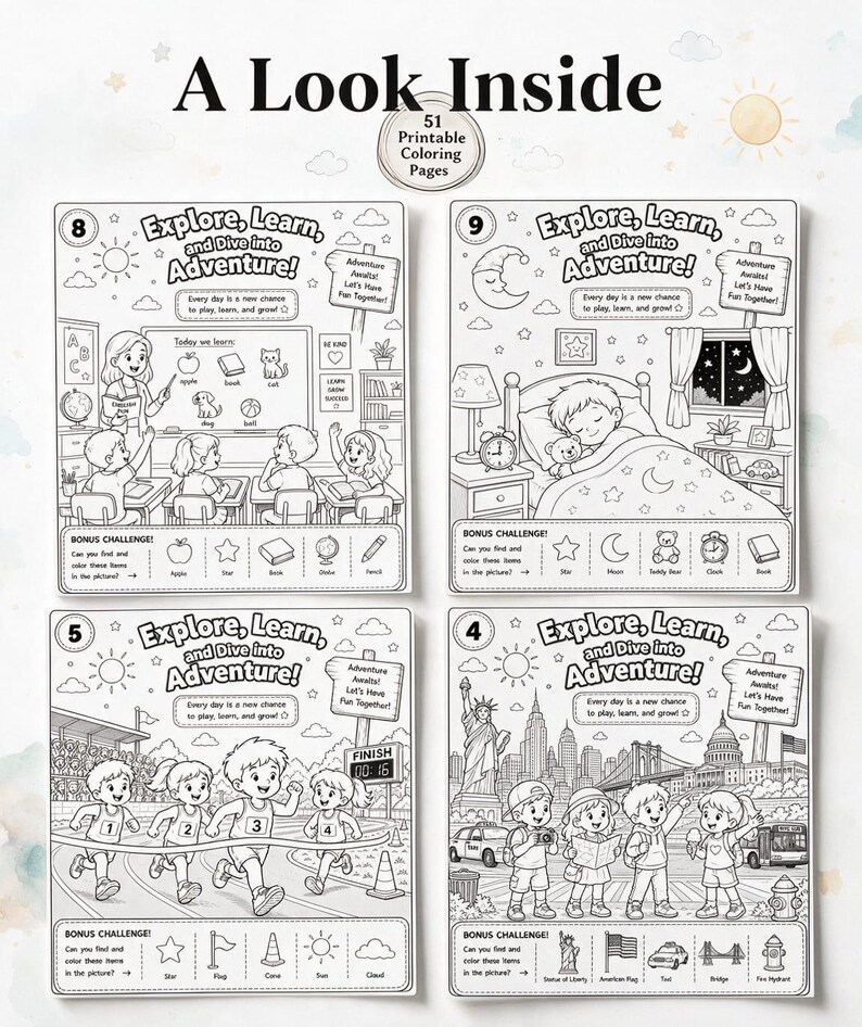 Kids Coloring Book Printable PDF | 51 Coloring Pages for Kids Ages 4-8 ...