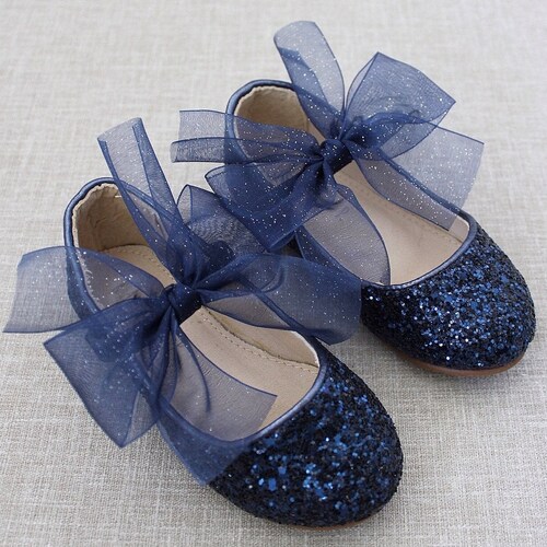 NAVY BLUE Rock Glitter Mary-jane With Satin Bow Flower Girls - Etsy