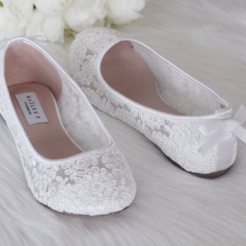 White Lace Round Toe Flats With BACK PEARLS Women Wedding | Etsy