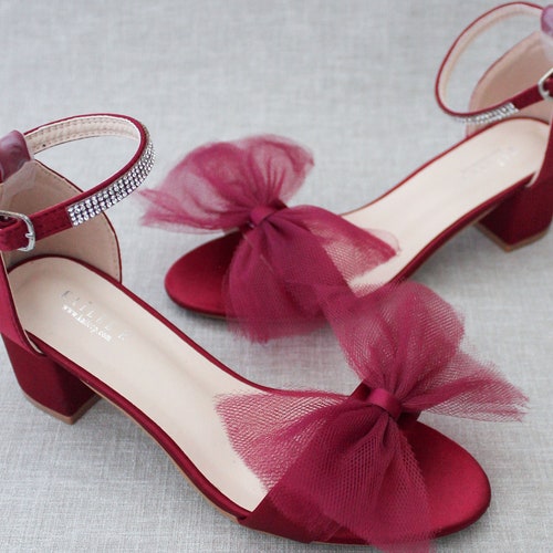 Burgundy Satin Block Heel Sandal With FLORAL RHINESTONES Upper - Etsy