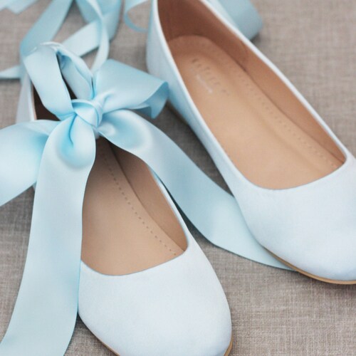 Light Blue Satin Pointy Toe Flats With Satin ANKLE TIE or - Etsy