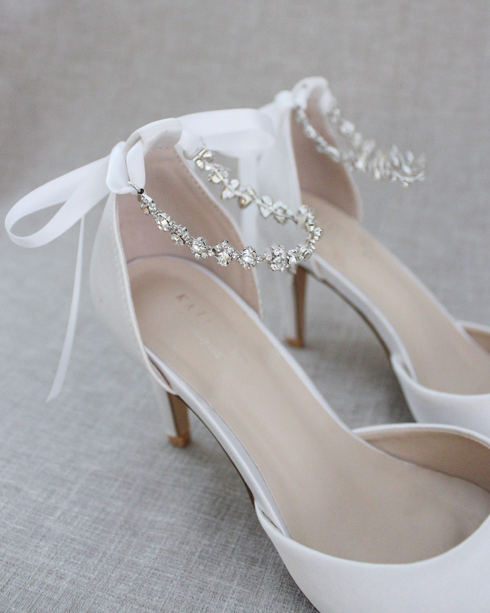 White Satin Pointy Toe HEELS With Amaryllis Crystal Strap - Etsy