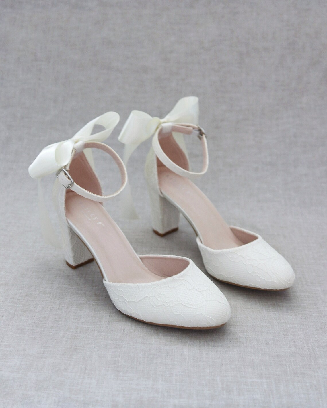 Ivory Lace Block Heel With SATIN BACK BOW Women Wedding - Etsy