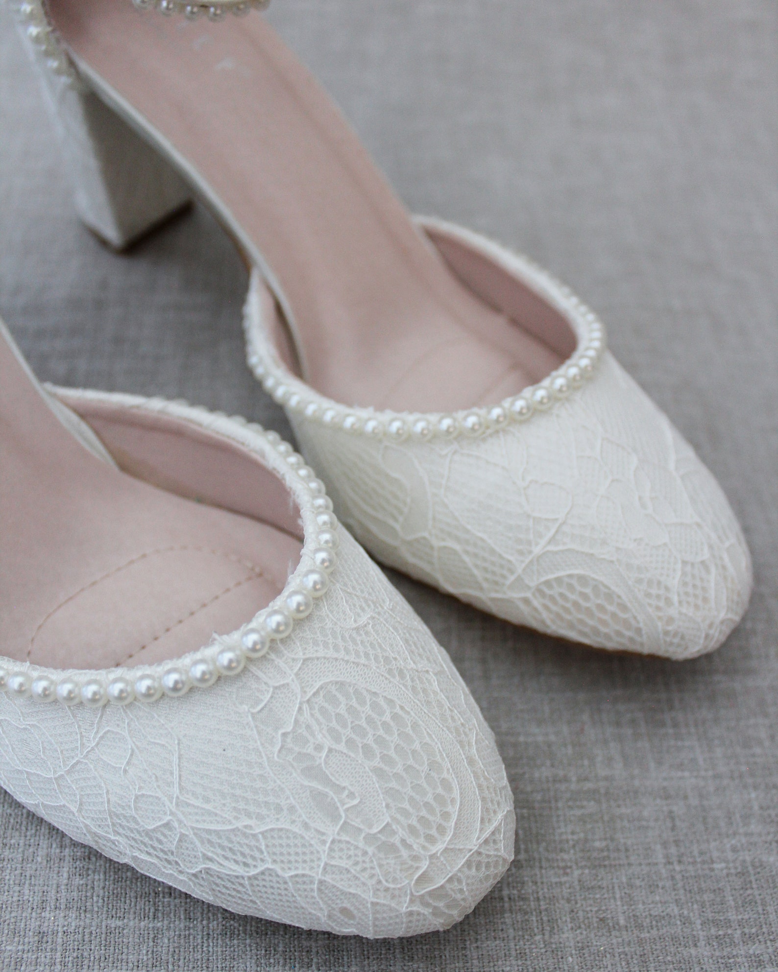 Ivory Lace Block Heel With MINI PEARLS Women Wedding Shoes - Etsy